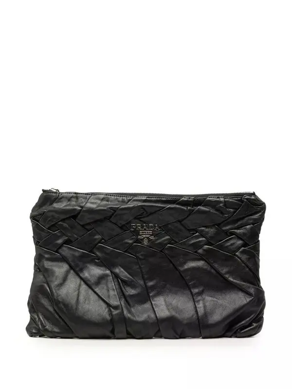 Prada Calfskin Diamond Pleated Clutch Bag