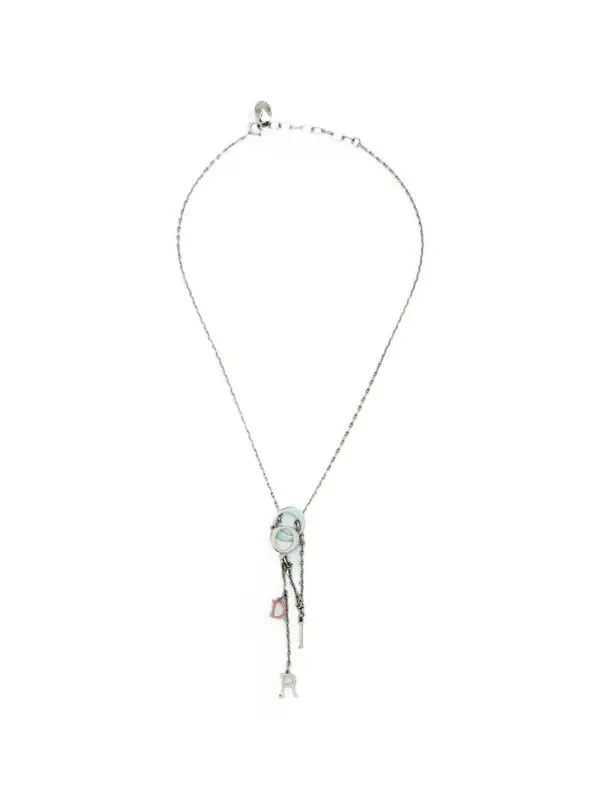 Dior Enamel Logo Tassel Necklace - Silver