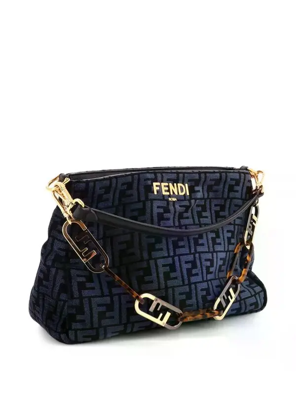 Fendi O'lock Zip Shoulder Bag Zucca Chenille Hobo Bag - Blue