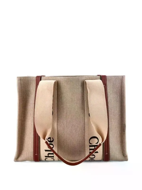 Chloé Woody Canvas And Leather Medium Tote Bag
