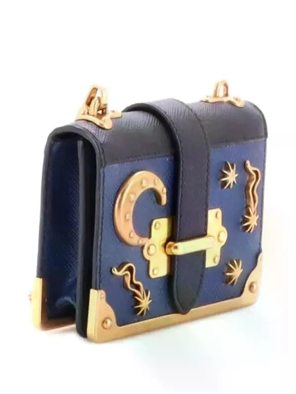 Prada Cahier Embellished Leather Micro Crossbody Bag - Blue