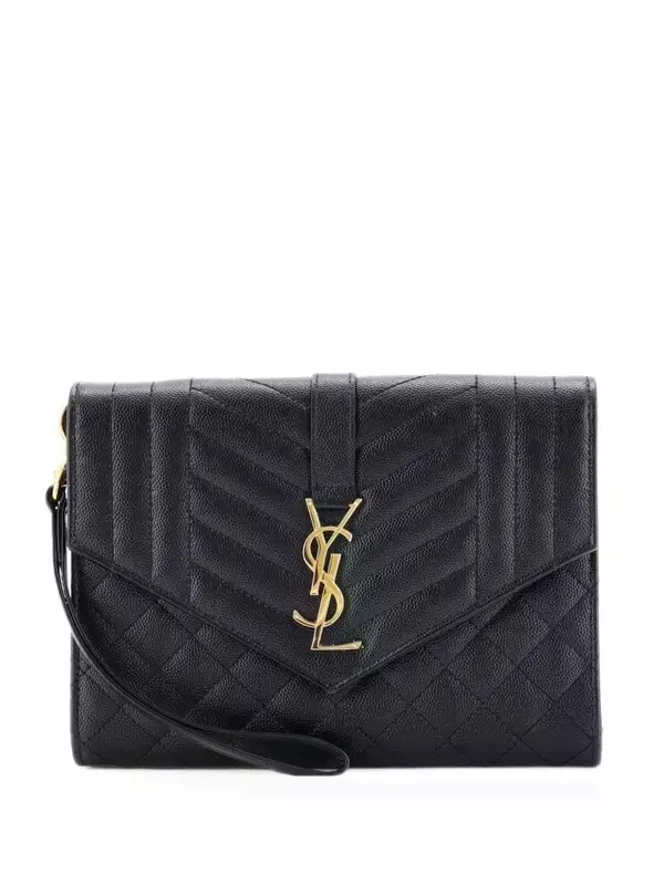 Saint Laurent Classic Monogram Envelope Wristlet Mixed Matelasse Leather Clutch Bag