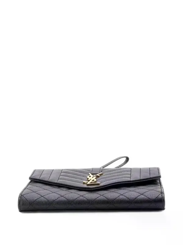 Saint Laurent Classic Monogram Envelope Wristlet Mixed Matelasse Leather Clutch Bag
