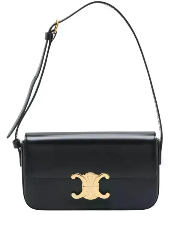 Celine 2010-2026 Shiny Calfskin Triomphe Claude Shoulder Bag - Black