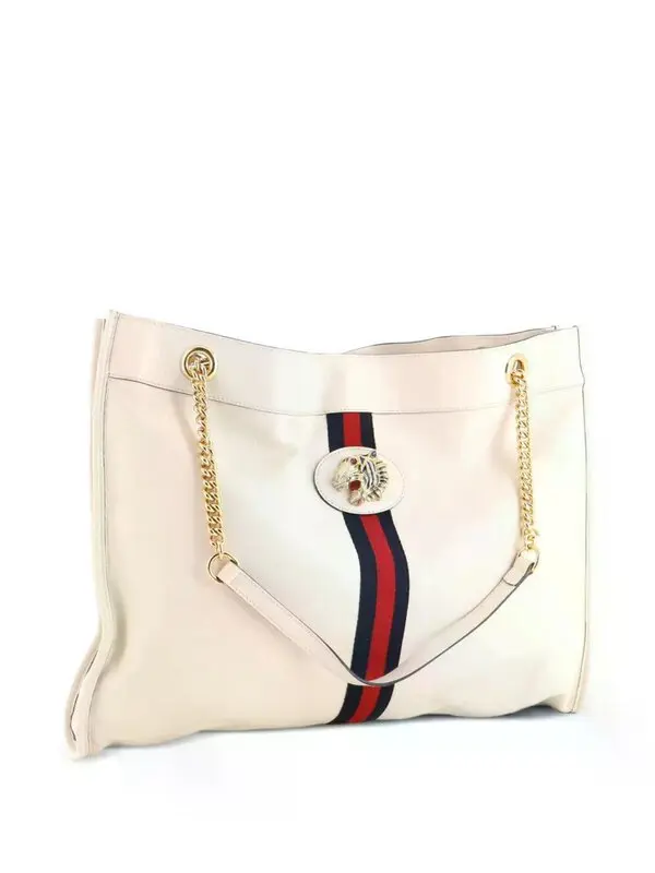 Gucci Rajah Chain Leather Large Tote Bag - White
