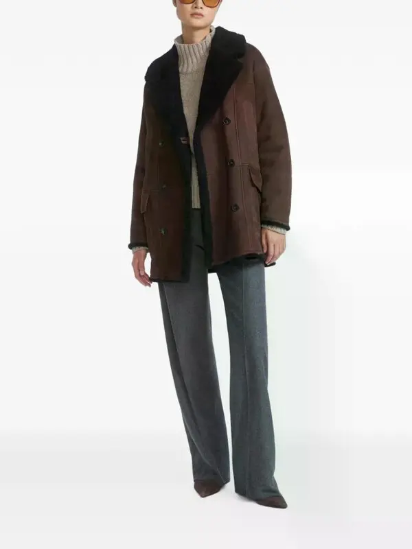 YVES SALOMON Double-breasted Shearling Peacoat