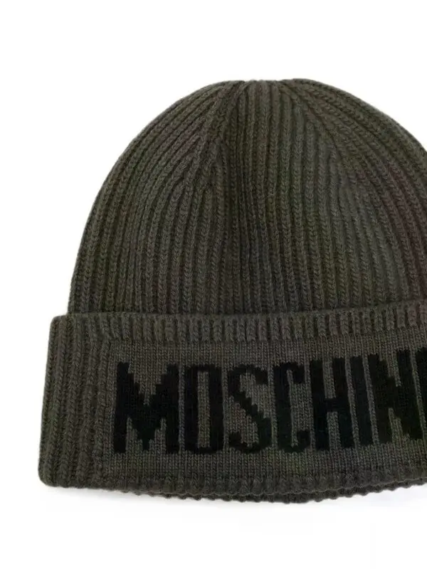 Moschino Logo-intarsia Ribbed-knit Beanie Hat
