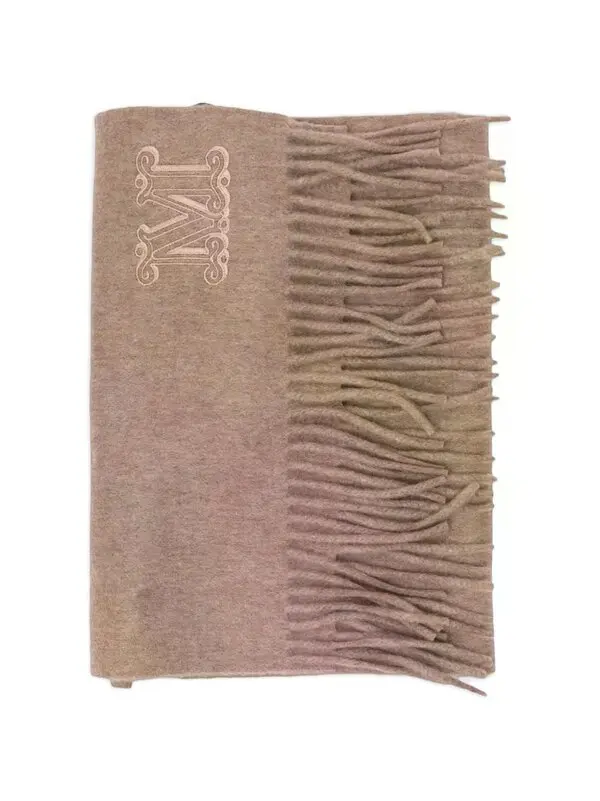 Max Mara Logo-embroidered Fringed Scarf - Neutrals
