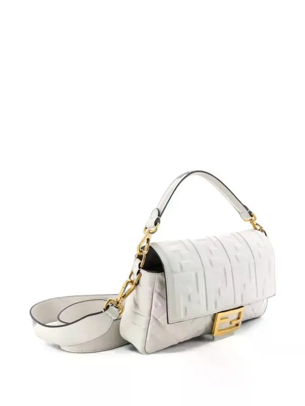 Fendi Baguette Nm Bag Zucca Embossed Leather Medium Crossbody Bag
