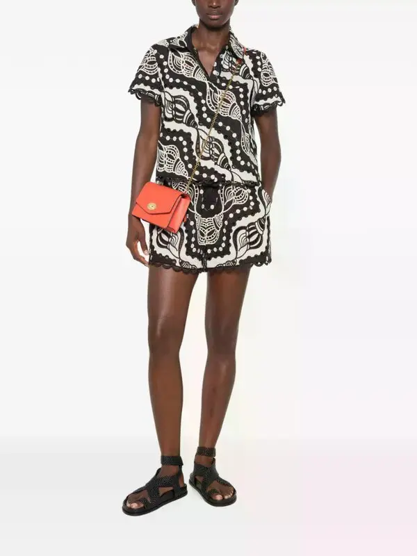 Farm Rio Shell-embroidered Eyelet Shirt