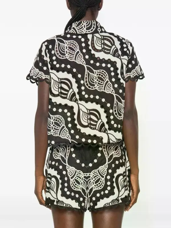 Farm Rio Shell-embroidered Eyelet Shirt