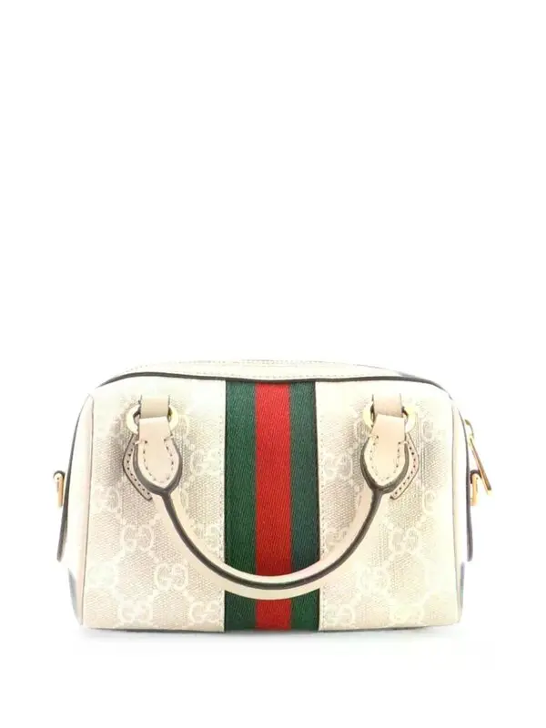 Gucci Ophidia Convertible Boston Bag Gg Coated Canvas Super Mini Satchel - Neutrals