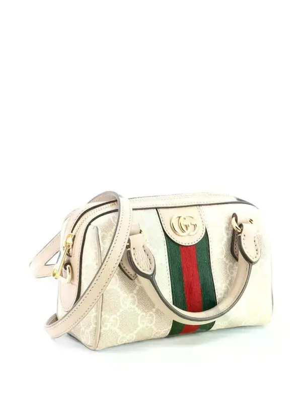 Gucci Ophidia Convertible Boston Bag Gg Coated Canvas Super Mini Satchel - Neutrals