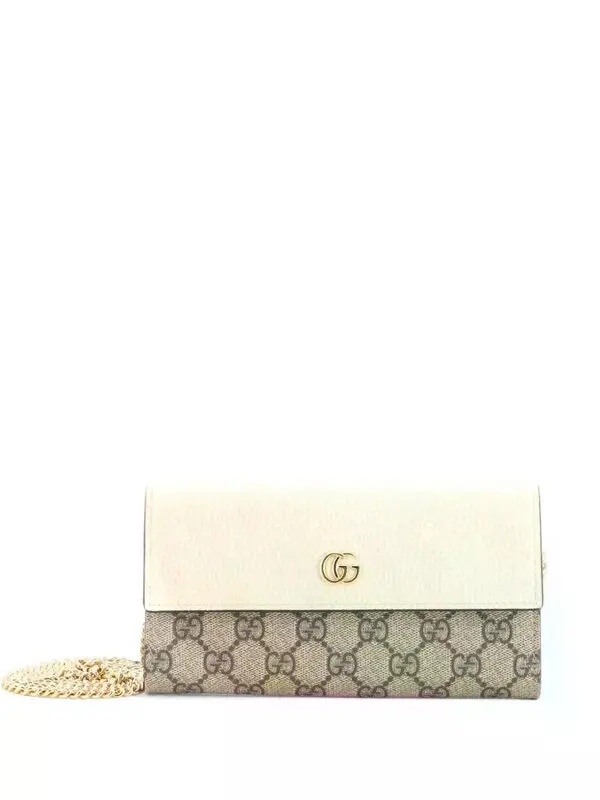 Gucci Gg Marmont Continental Chain Wallet Gg Coated Canvas And Leather Cross Body Bag - Neutrals