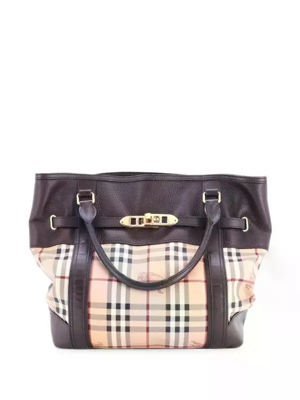 Burberry Haymarket Coated Canvas And Leather Medium Tote Bag - Brown