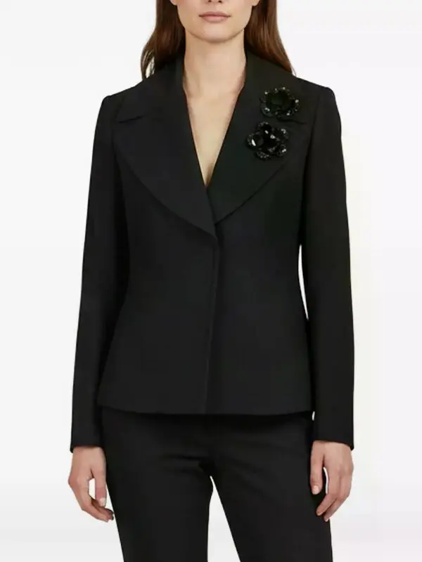 Fendi Flower Appliqué Wide-lapel Blazer - Black