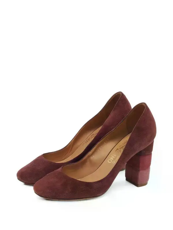 FERRAGAMO Madia Suede Round-toe Block-heel Pumps