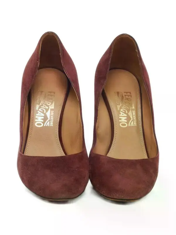 FERRAGAMO Madia Suede Round-toe Block-heel Pumps