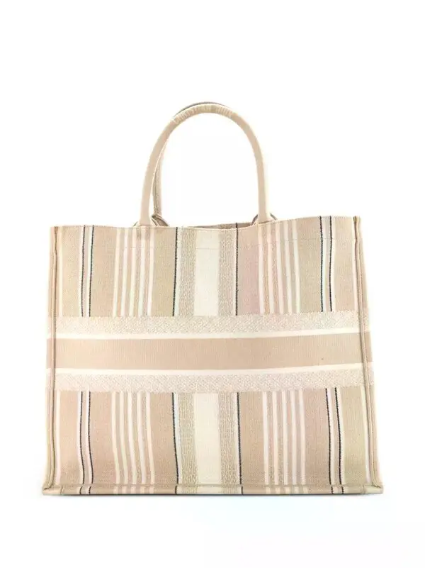 Dior Book Bayadere Stripe Embroidered Canvas Large Tote Bag - Neutrals