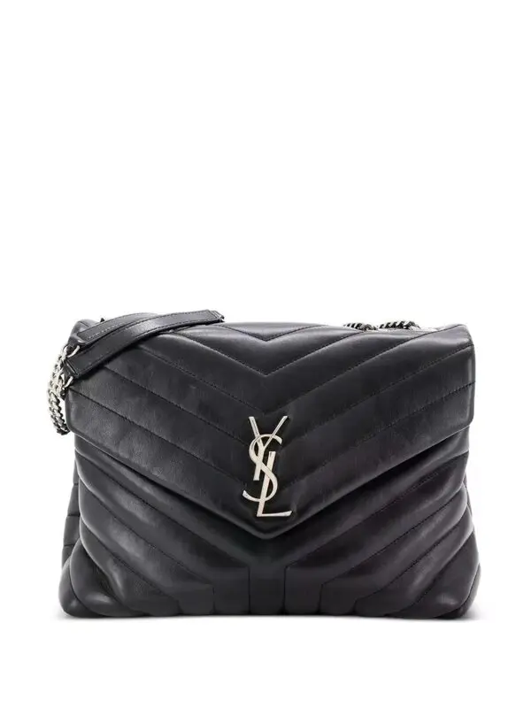 Saint Laurent Loulou Matelassé Chevron Leather Medium Shoulder Bag - Black