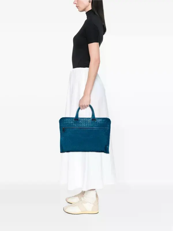 Bottega Veneta Nappa Intrecciato Briefcase Business Bag - Blue
