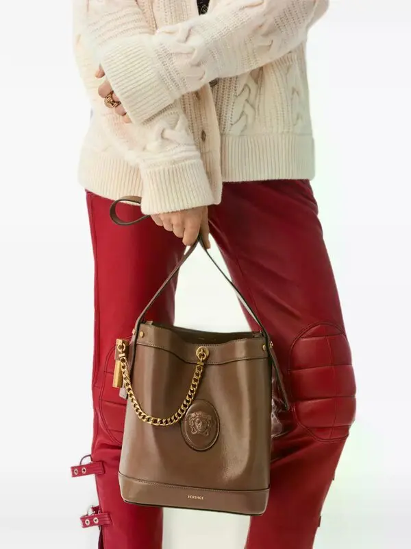 Versace Pivot Small Leather Bucket Bag