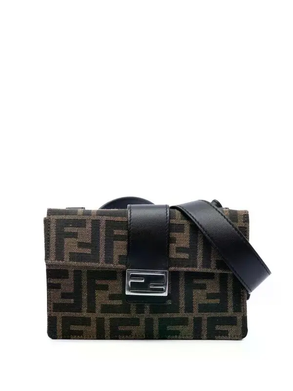 Fendi Zucca Canvas Convertible Baguette Pouch Cross Body Bag - Black