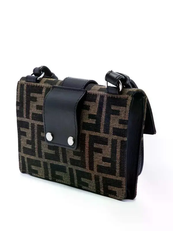 Fendi Zucca Canvas Convertible Baguette Pouch Cross Body Bag - Black