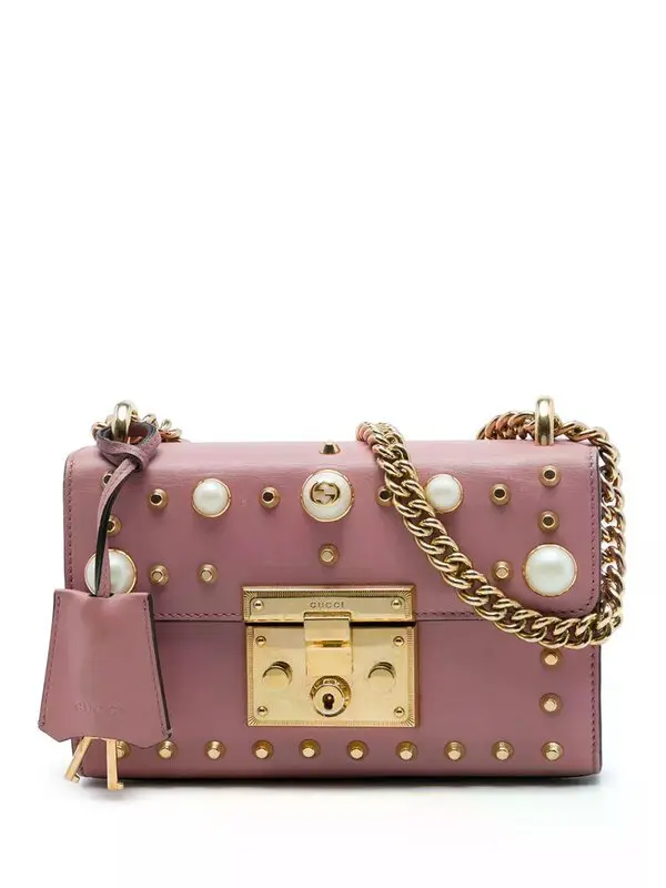 Gucci 2016-2026 Small Pearl Studded Leather Padlock Crossbody Bag - Pink