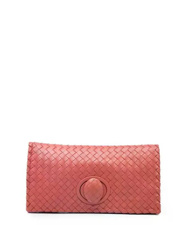 Bottega Veneta 2012-2026 Nappa Intrecciato Turn Lock Clutch Bag - Pink