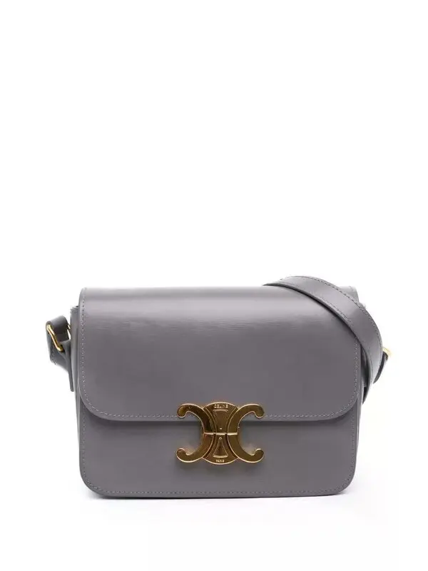 Celine 2024 Teen Shiny Calfskin Triomphe Crossbody Bag - Grey