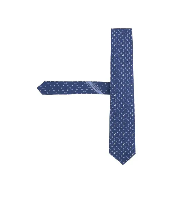FERRAGAMO Jacquard Pointed Tip Neck Tie - Blue