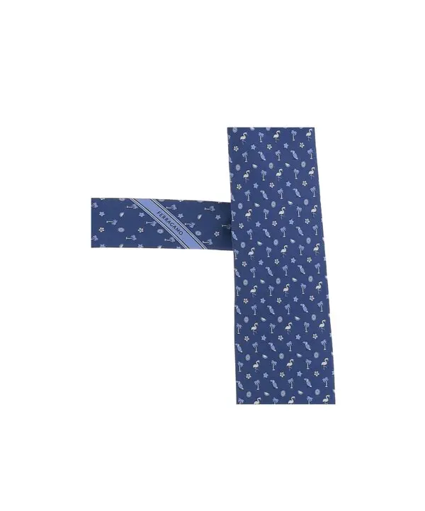 FERRAGAMO Jacquard Pointed Tip Neck Tie - Blue