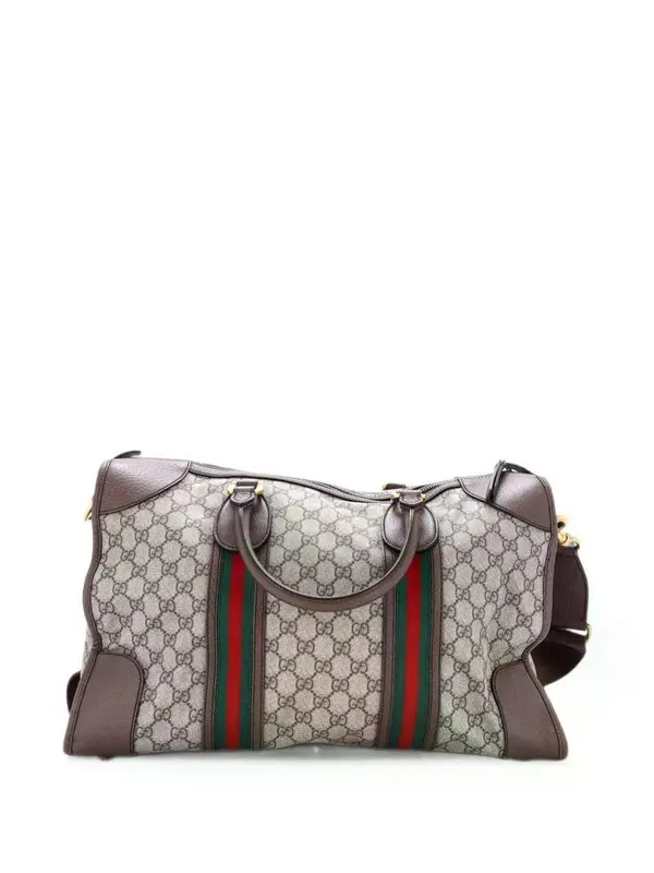 Gucci Neo Vintage Web Duffle Bag Gg Coated Canvas Medium Travel Bag - Brown