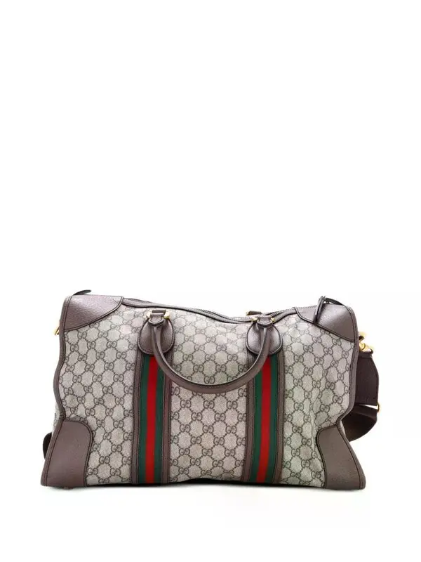 Gucci Neo Vintage Web Duffle Bag Gg Coated Canvas Medium Travel Bag - Brown