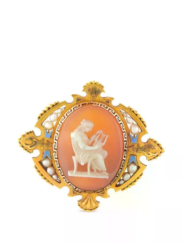LB EXCLUSIVE Agate And Pearl Cameo Brooch - Gold