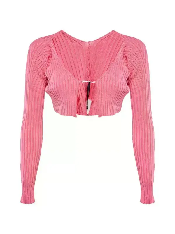 Jacquemus Rib-knit Cropped Cardigan - Pink