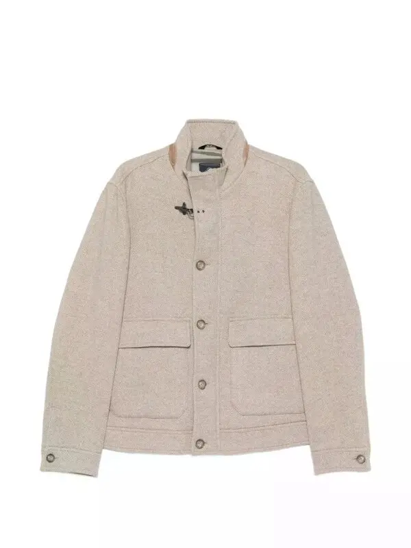 FAY Herringbone-weave Lobster-clasp Coat - Neutrals