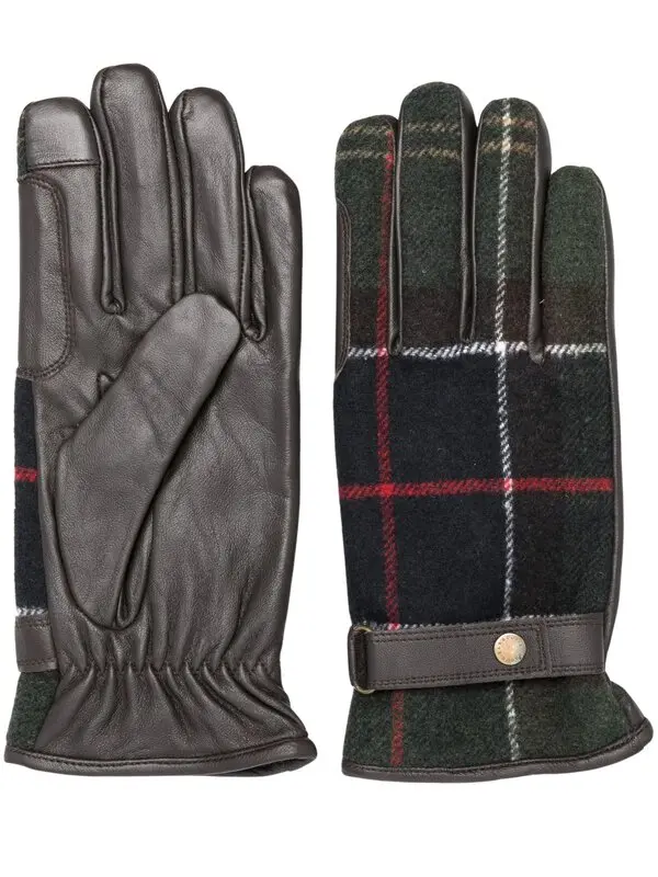 Barbour Aubrey Tartan-check Panelled Leather Gloves - Green
