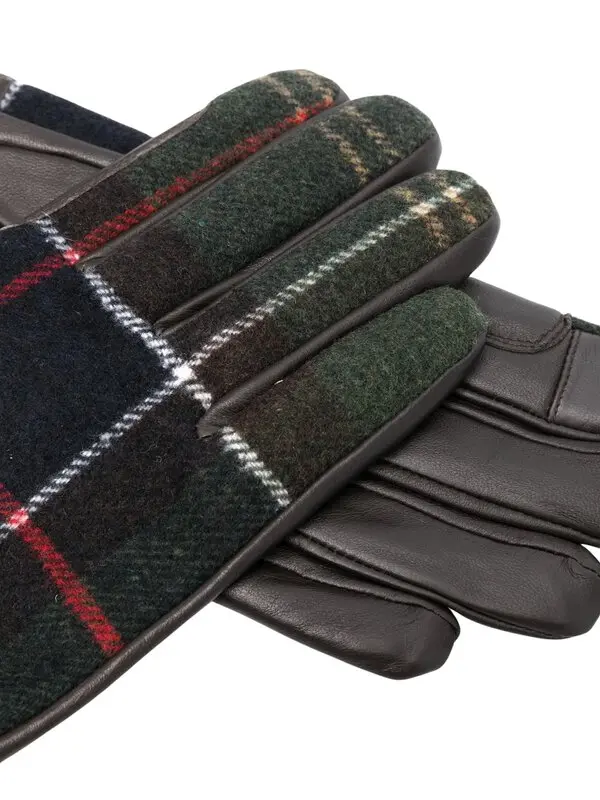 Barbour Aubrey Tartan-check Panelled Leather Gloves - Green