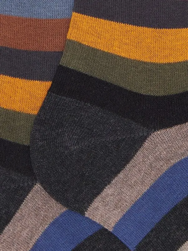 GALLO Long Warm Cotton Socks, Blue, Even Stripes