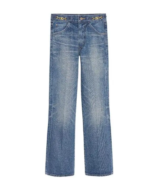 Celine Dylan Flared Jeans With Signature In Cotton Denim - Blue