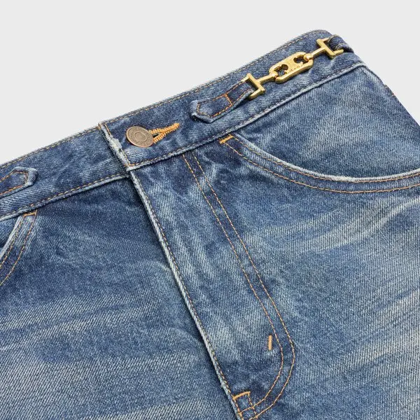 Celine Dylan Flared Jeans With Signature In Cotton Denim