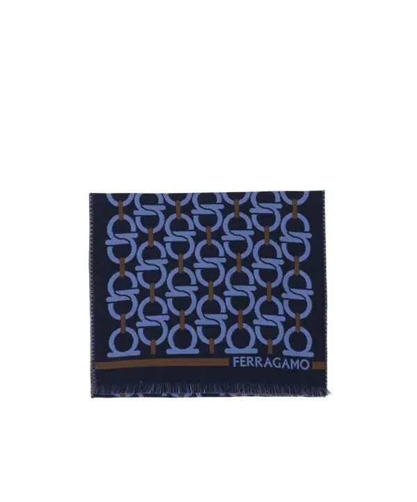 FERRAGAMO Gancini-pattern Fringed Scarf
