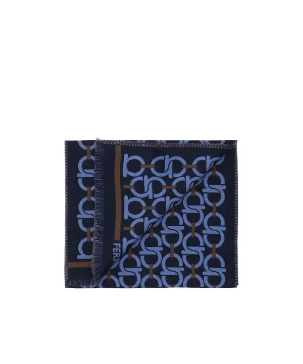 FERRAGAMO Gancini-pattern Fringed Scarf