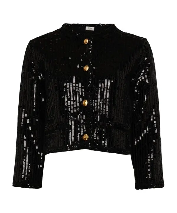 Celine Embroidered Cardigan In Ribbed Mohair - Black