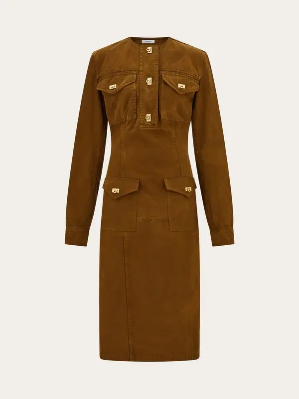 FERRAGAMO Washed Gabardine Dress - Brown
