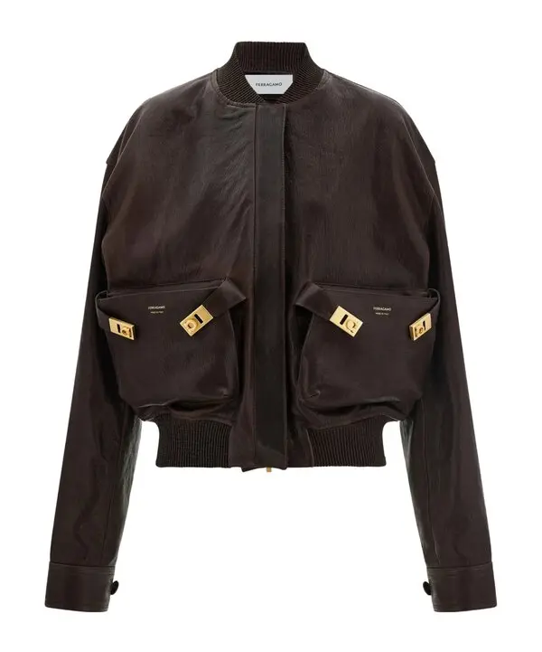 FERRAGAMO Leather Bomber Jacket - Black