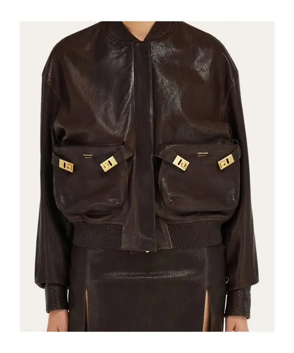 FERRAGAMO Leather Bomber Jacket - Black