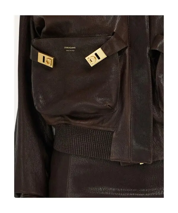 FERRAGAMO Leather Bomber Jacket - Black